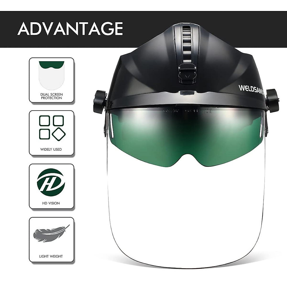 Weldsamurai Face Shield for Grinding, Multi-Purpose Safety Mask Shade 5 - Anti-UV/IR & Anti-Fog & Anti-Scratch Coated Clear Lens