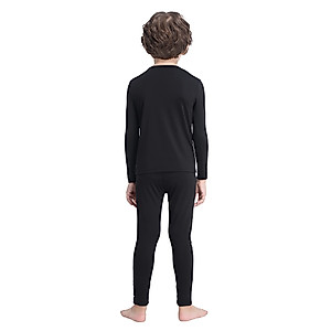 MANCYFIT Thermal Underwear for Boys Fleece Lined Long Johns Set Kids Base Layer Ultra Soft Black Large