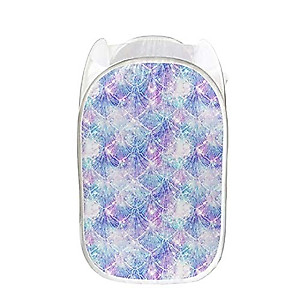 GOSTONG Durable Mesh Fabric Cloth Hamper Collapsible Toys Soft Organizers Bin for Kids Room Bathroom,Crystal Mermaid Print