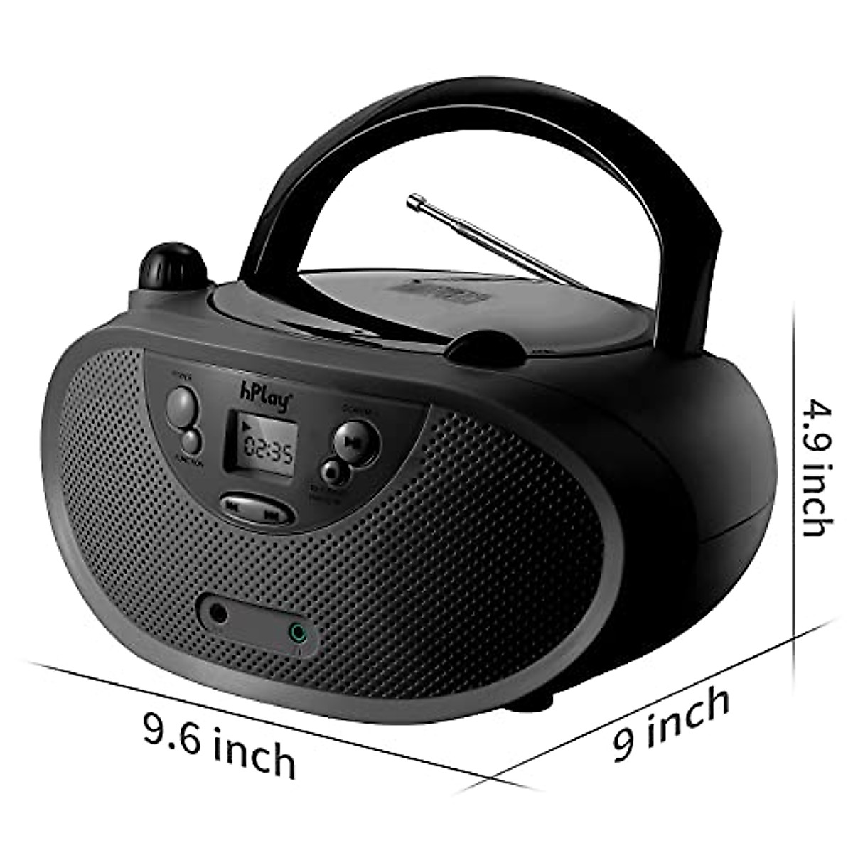 hPlay Gummy GC04 Portable CD Player Boombox with Digital Tunning AM FM Stereo Radio Kids CD Player LCD Display, Front Aux-in Port and Headphone Jack, Supported AC or Battery Powered- Black