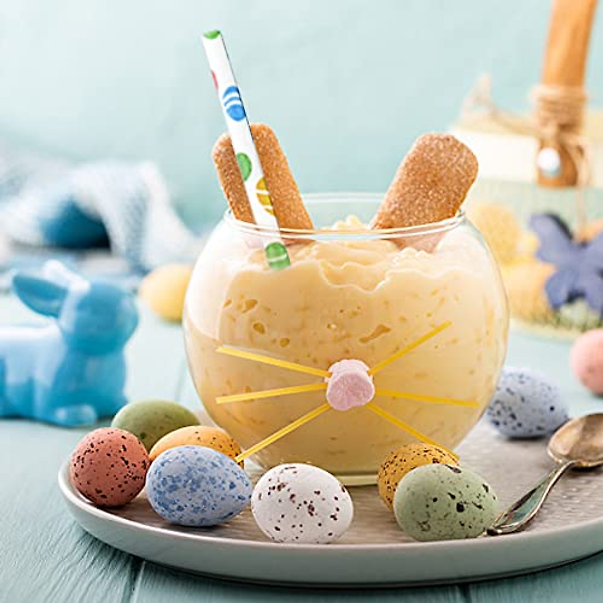 Hying 100PCS Easter Party Straws for Drinks Party Cold Drinks, Easter Egg Disposable Paper Drinking Straws for Juices Coffee Easter Party Supplies Decorations