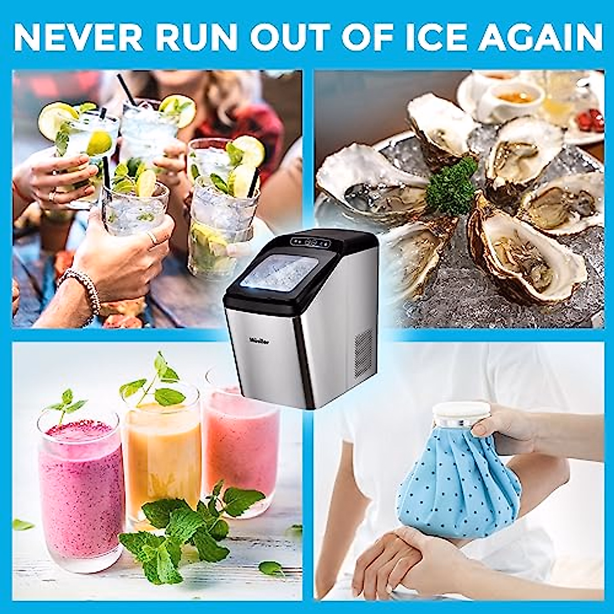 Mueller Nugget Ice Maker Machine, Quietest Heavy-Duty Countertop Ice Machine, 30 lbs of Ice per Day, Compact Portable Ice Cube Maker, 3 QT Water Reservoir, Self-Cleaning with Basket