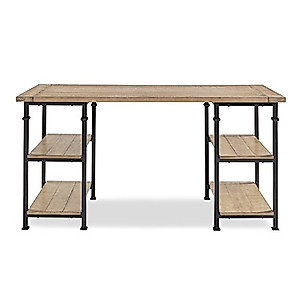 HOMELEGANCE Factory Metal Frame Writing Desk, Rustic Brown