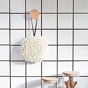 2 Pack Chenille Hanging Hand Towel Ball Soft Absorbent Microfiber Hand Towels Plush Quick-Drying Hanging Hand Towel Ball with Hanging Loops for Bathroom Kitchen, White and Gray