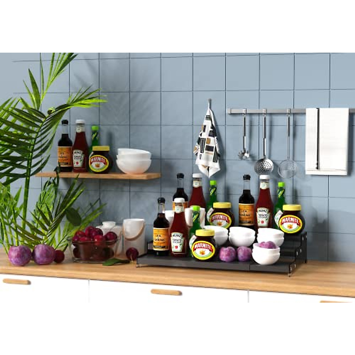 Jojocross Spice Rack Organizer for Cabinet, 3-Tier Expandable Spice Storage,Great for Kitchen Cabinet,Cupboard,Pantry and Countertop More 1 Pack/Black