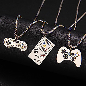 通用 3Pcs Vintage Enamel Game Console Pendant Necklace Set,Punk Hip Hop Video Game Controller Clavicle Chain Necklace Choker Necklace Jewelry for Women Men (Silver 3Pcs)