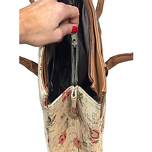 BANBERRY DESIGNS Pink Rose Tapestry Tote Bag With Brass Buckles 15