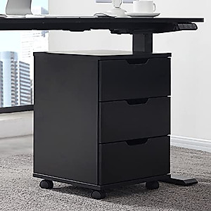 3 Drawer File Cabinet Drawers Chest, Wood Storage Cabinet with Wheels, Drawer Mobile File Cabinet Rolling File Pedestal Small Filing Cabinets for Home Office Bedroom Makeup Dresser by Soohow Black
