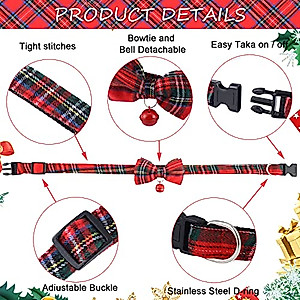 4 Pieces Christmas Dog Bandanas and Collars Set Xmas Christmas Classic Plaid Dog Neck Tie Triangle Bib Scarf Kerchief Adjustable PET Bow Tie with Safety Bell PET Costume for Cat Dog (L, Classic Style)