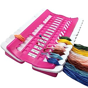 Fbshicung 30 Positions Floss Organizer Embroidery Shelf Thread Organizers for Cross Embroidery Thread Holder with 4Pcs Replaceable Paper Card Needle Holder (Rose)