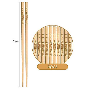 YUNDUOJIA 5 pairs of bamboo chopsticks can be reused, classic healthy high-quality natural bamboo chopsticks, can be washed in the dishwasher, 9.8 inches / 25 cm, (pattern: more than every year)