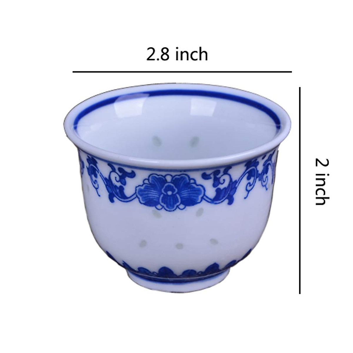 Woonsoon Chinese Handmade Kungfu Tea Cup 80 ml,Bone China Blue and White Tea Cups Set of 6,Ceramic Tea Mugs Without Handles,Best Gift