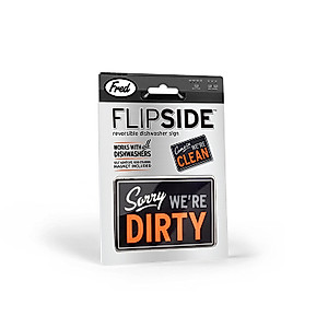 Genuine Fred FLIPSIDE Dishwasher Sign, Double-Sided, Works on all ALL Dishwashers, Self-Adhesive Magnet Included, Durable & Water Resistant, Fun Kitchen Gadget for Families and Roommates, 2.5" x 3.5"
