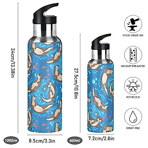 Glaphy Cute Sea Otters Pattern Water Bottle with Straw Lid, BPA-Free, 20 oz Water Bottles Insulated Stainless Steel, for School, Office, Gym, Sports, Travel