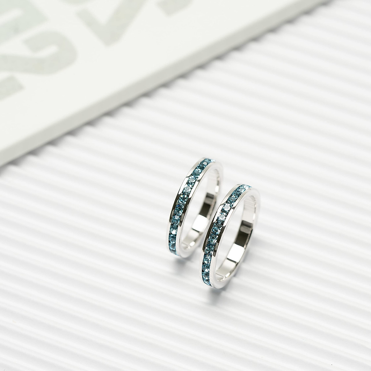 Muses Art Design Birthstone Eternity Band Ring (Channel Set/Full Round), Stackable Fashion Ring with Crystal Birthstone