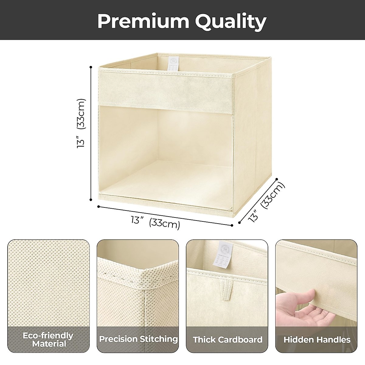 GRANNY SAYS Cube Storage Bins, 13 Inch Cube Storage Bins, Clear Cube Storage Bins, Cubby Storage Organizer Bins with Window, Fabric Cube Storage Bins, 4 Pack Storage Cubes Organizer, Beige