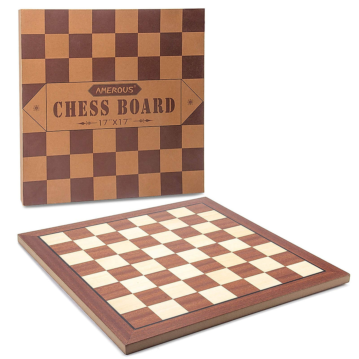 AMEROUS 17 x 17 Inches Wooden Chess Board Only, Professional Tournament Chess Board Large with Chess Rules/Gift Package, Chess Board Game for Kids, Adults