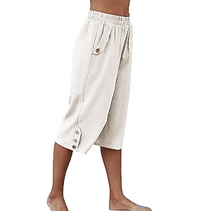 Veatzaer Lady Capri Harem Pants Elastic Waist Yoga Trousers 3/4 Length Casual Loose Pant with Pockets(Khaki,XL), X-Large