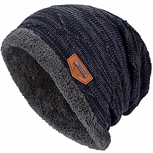 YSense Mens Winter Hats Warm Slouchy Beanie Oversized Baggy Hat Fleece Lined Knit Skull Cap Black Grey