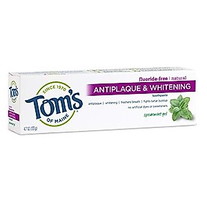 Tom's of Maine Fluoride-Free Antiplaque & Whitening Natural Toothpaste, Spearmint, 4.7 oz.