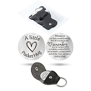 Sureio Pocket Hug Token Long Distance Relationship Keepsake Stainless Steel Double Sided Inspirational Gift with Keychain (Sobriety)