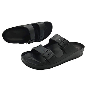 Luffymomo Adjustable Slip on Eva Double Buckle Slides for Womens (10 M US Black)