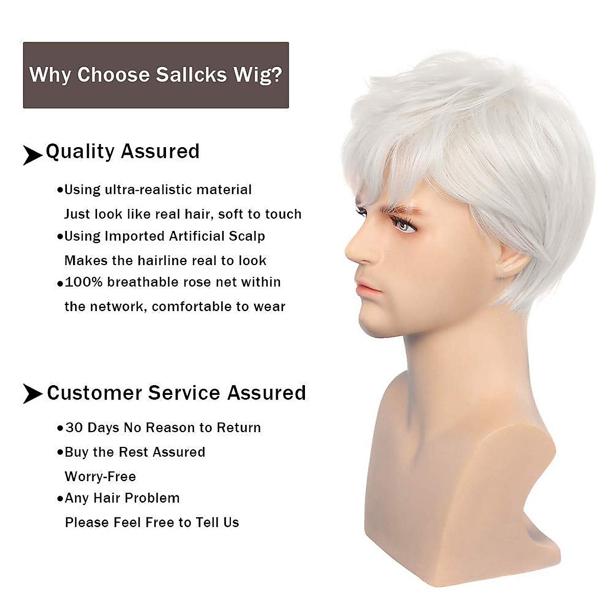 Mens White Wigs Short Layered Natural Cosplay Costume Halloween Synthetic Heat Resistant Replacement Wigs