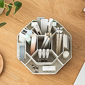 INSTOME Desktop Organizer with Pencil Holders,360°Rotating Pen Holder for Desk Organizer,9 Compartments and Makeup Brush Holders,Multifunctional Office Supplies for Home,Teachers and School
