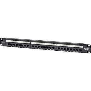 Eaton Tripp Lite Cat6 24-Port PoE+ Patch Panel, RJ45 Ethernet, 1U Rackmount, EIA/TIA 568A/B Wiring Standards for 110 & Krone Terminations, (N252-P24), Black