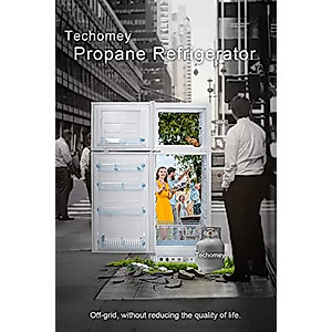 Techomey Propane Refrigerator with Freezer 9.35 Cu.Ft, Gas Fridge with Freezer Off Grid, 110v/LPG Dual Powers, RV Refrigerator for Outdoor, Truck, Camper, Kitchen, White