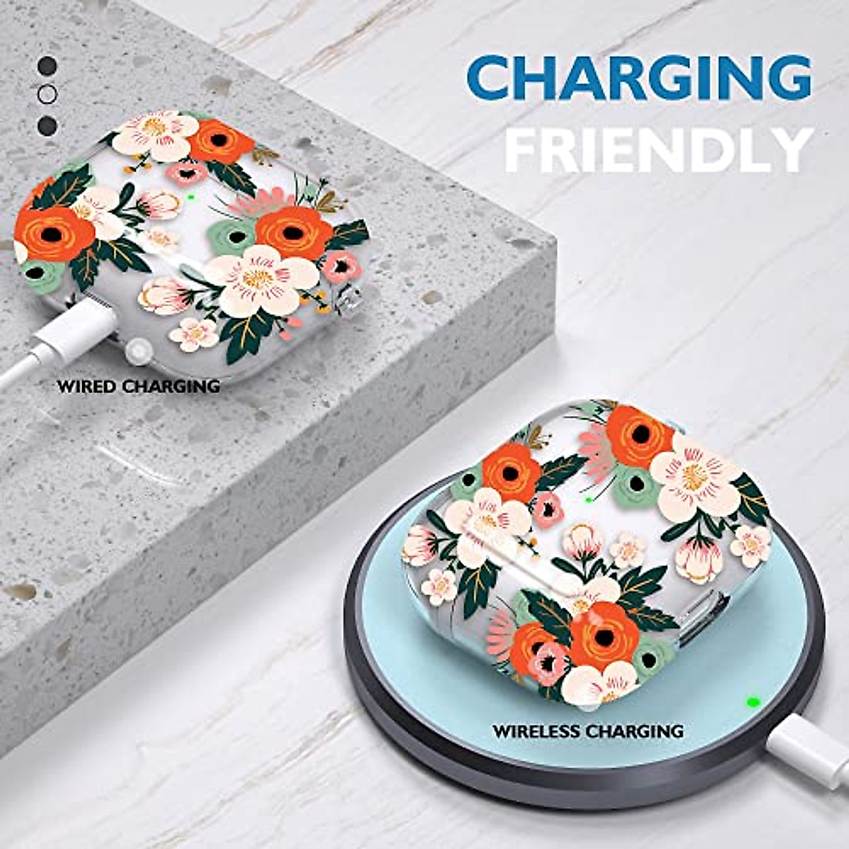 Maxjoy for AirPods 3 Case Cover, Flower Clear Cute Air Pod 3rd Generation Case for Women Girls with Keychain Protective Hard iPods 3 Gen Cover Designed for Apple AirPod 3rd Gen 2021, Floral