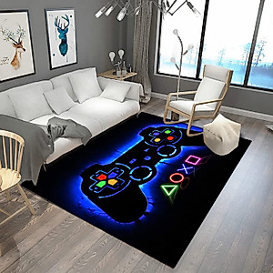 Game Controller Gamepad Pattern Modern Area Rugs Non-Slip Gaming Rug Boys Rugs Doormats Gamer Carpets for Living Room Bedroom Boys Teens Game Room Decor 60x39 Inch