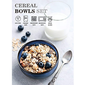 MEKY Bowl Set, 6.5Inch Porcelain Cereal Bowls 34oz Set of 6, Salad Dessert Pasta Fruit Soup Ice Cream Bowls for Kitchen, Sea Blue