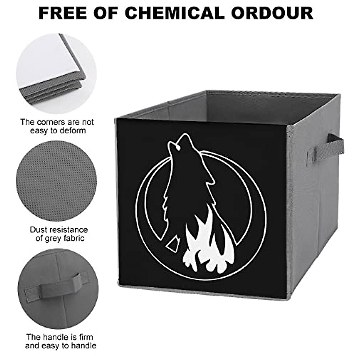 Howling Wolf Black Half Moon Canvas Collapsible Storage Bins Cube Organizer Baskets with Handles for Home Office Car