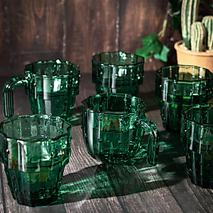 Cactus Stackable Glasses, Stacktus Gifts, Set of 6-10 oz Cactus Shape Glasses With Handles Green Glass Blown Figurines Plant Decorations for Parties 5" H 5" W - Copyright Design, Patent Pending