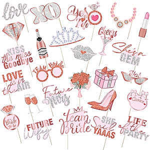 26 Pieces Bridal Shower Wedding Photo Booth Props Bachelorette Photo Props Rose Gold Pink Future Wife Party Decorations for Bridal Shower Out Hen Party Gift Accessories