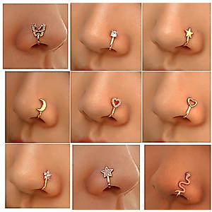 Sither 9 pieces Nose Rings Cuff for Women and Men Faux Nose Rings Clip Non Piercing Fake Nose Rings Pack Body Piercing Jewelry for Gift (gold)