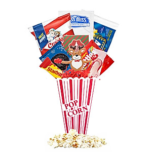 Christmas Movie Night Gift Baskets - Festive Reusable Popcorn & Treats - Perfect Holiday Surprise For Family, Friends, Teens, Men, Kids, Date Night, Secret Santa (Santa's Reindeer)