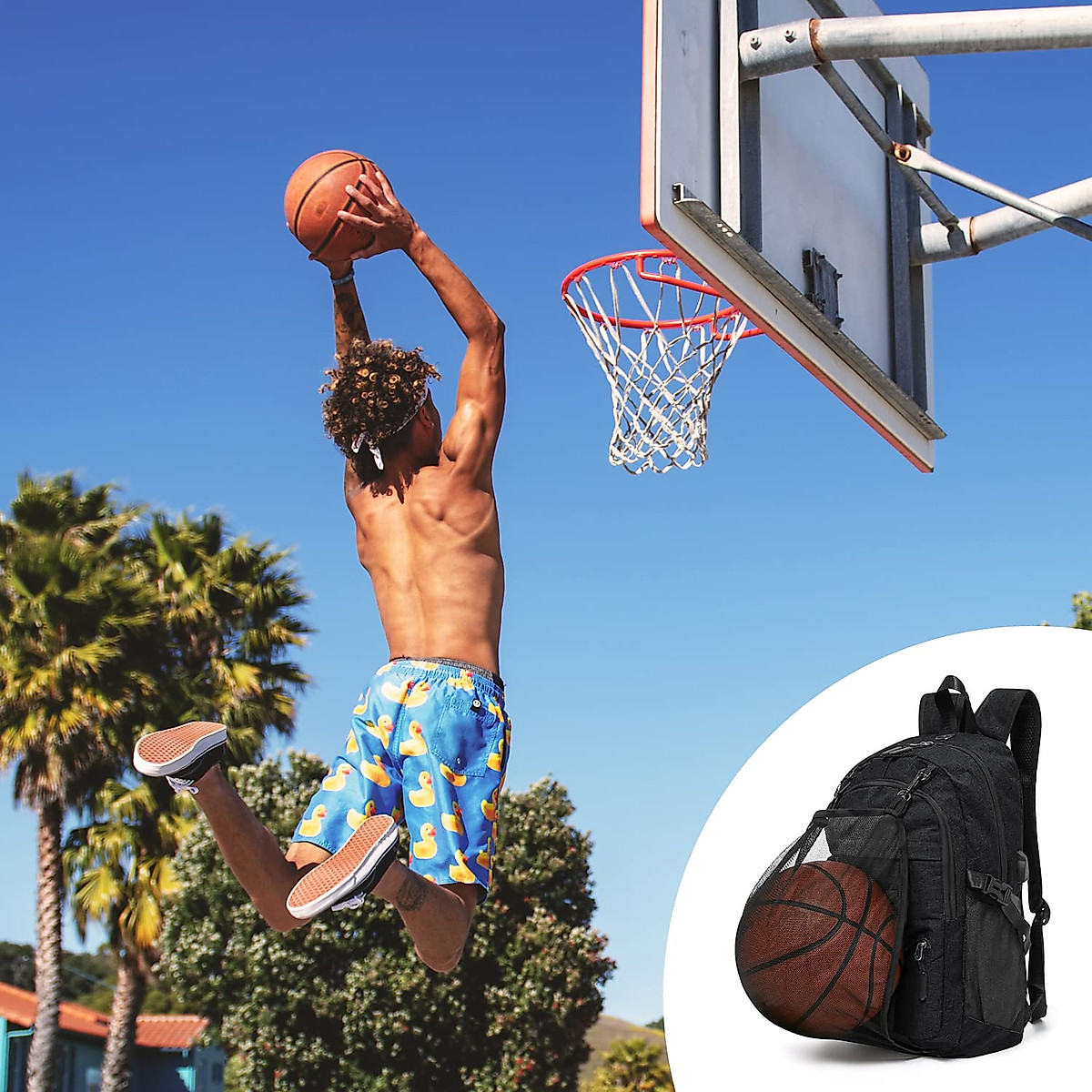 Basketball Backpack Bag for Laptop ,Sports Soccer with Ball Compartment,Black