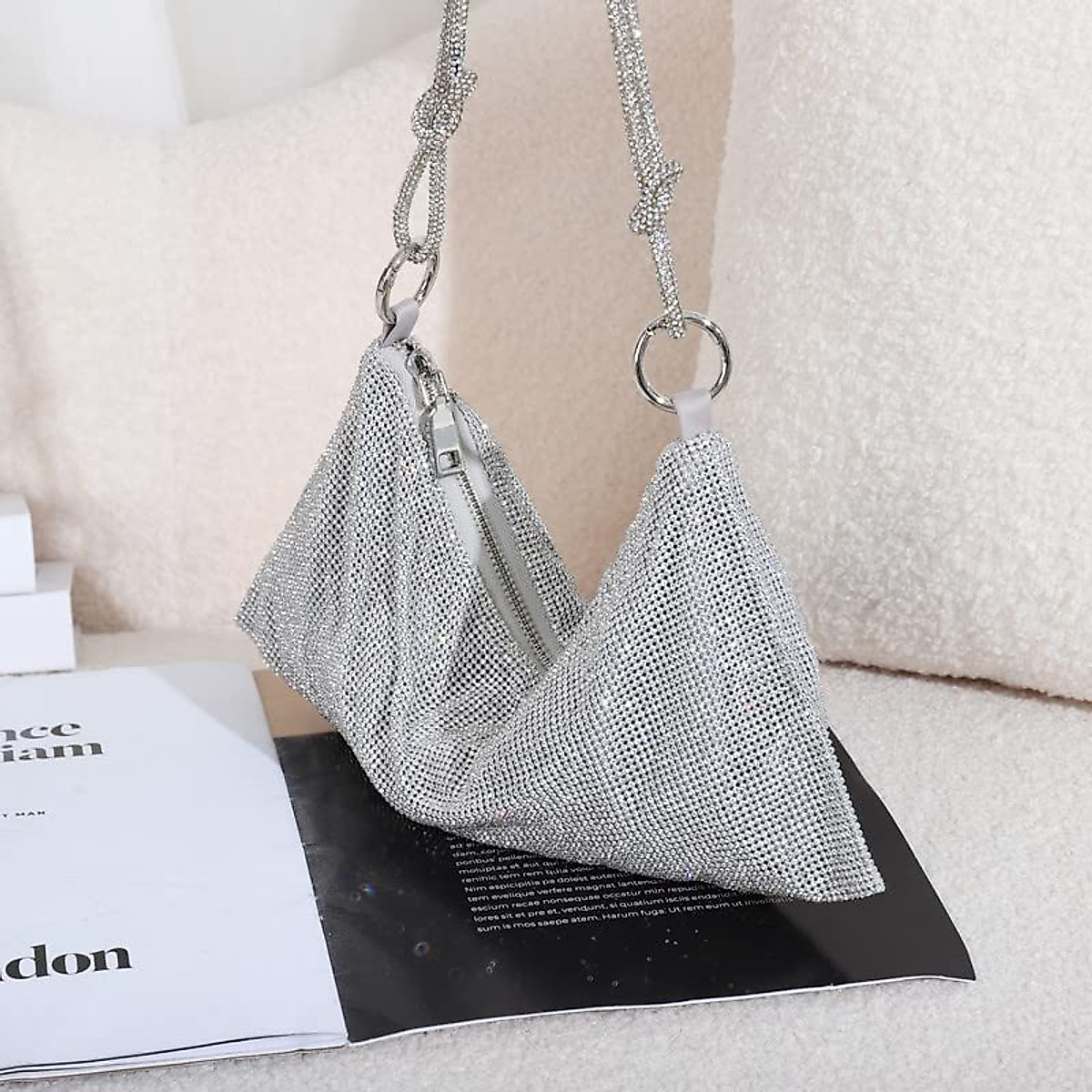 Glitter Rhinestone Purse for Women Fashion Crystal Evening Clutch Bag Sparkly Hobo Bag