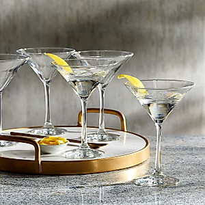 Libbey Entertaining Essentials Martini Glasses Set of 6, Dishwasher Safe Martini Set, Tall Stem Martini Glasses for Parties and More