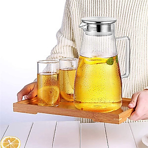 Uten 1.5 Liter 51oz Glass Pitcher with Lid, Easy Clean Heat Resistant Glass Water Carafe with Handle for Hot/Cold Beverages - Water, Cold Brew, Iced Tea & Juice