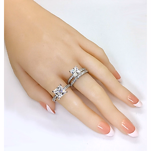 Diamonbella 101 Facets Glamorous Princess Cut Simulated Diamond Band Set 925 Silver 1 2 Carats (7, 2.25)