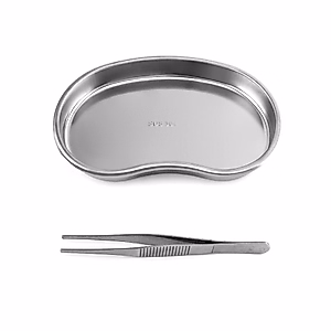 QWORK Medical Tray with Sterilizing Jar and Tweezer, Stainless Steel Sterilizer Surgical Tray, Instrument Tray