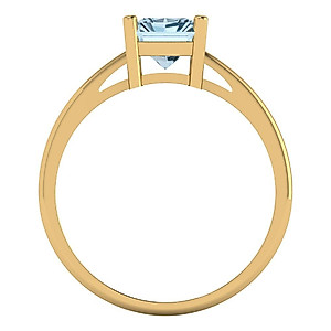 2.1 ct Emerald Cut Solitaire Aquamarine Classic Bridal Wedding Statement ring Solid 18K Yellow Gold for Women Size 7.5