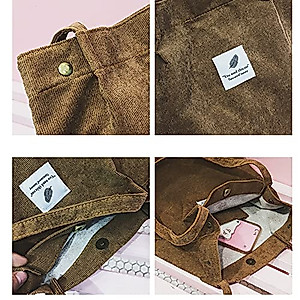 Corduroy Tote Bag Casual Shoulder Bags with Inner Pocket Pearl Bracelet Pendant Handbags Purse for Beach Shopping Travel Work for Women Girls (2PCS(Gray+Brown))