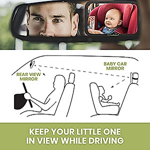 Large Shatterproof Baby Car Mirror - Safety Baby Car Seat Mirror - Baby Car Mirror for Back Seat Rear Facing Infant - Carseat Mirrors - Fully Assembled Baby Mirror For Car (Matte Black)