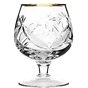 Neman Russian Cut Crystal Sherry Glasses with Gold Rim Shot Glasses on Short Stem. 1.2oz (35ml). Set of 6