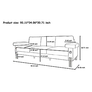 Yoglad Living Room 3 Seat Sofa, Chesterfield Couch with Luxury Golden Metal Legs Decor, Low-Seat Height Upholstered Futon Sofa, for Apartment, Dorm, Reception (93 Inch, Velvet, Wine Red)