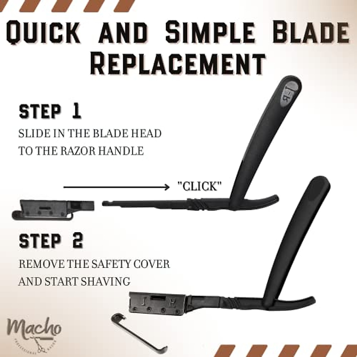 Professional Disposable Straight Razors for Men - Blade Holder with 100 Stainless Steel Razor Blade Heads - Features a Safety Lock & Blade Guard for Barbers, Shaving, and Grooming by Better Barber